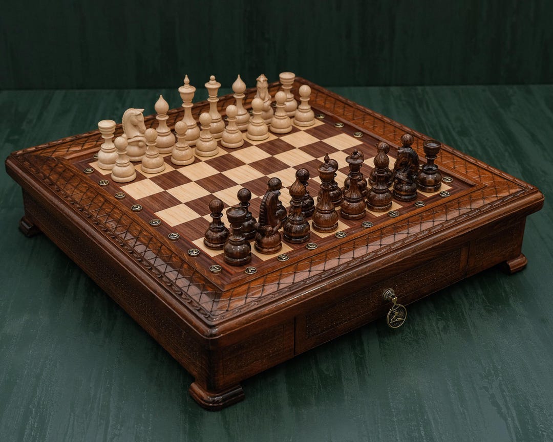 Handmade Chess Board With Storage, Chess Set With Drawers, Modern Chess ...