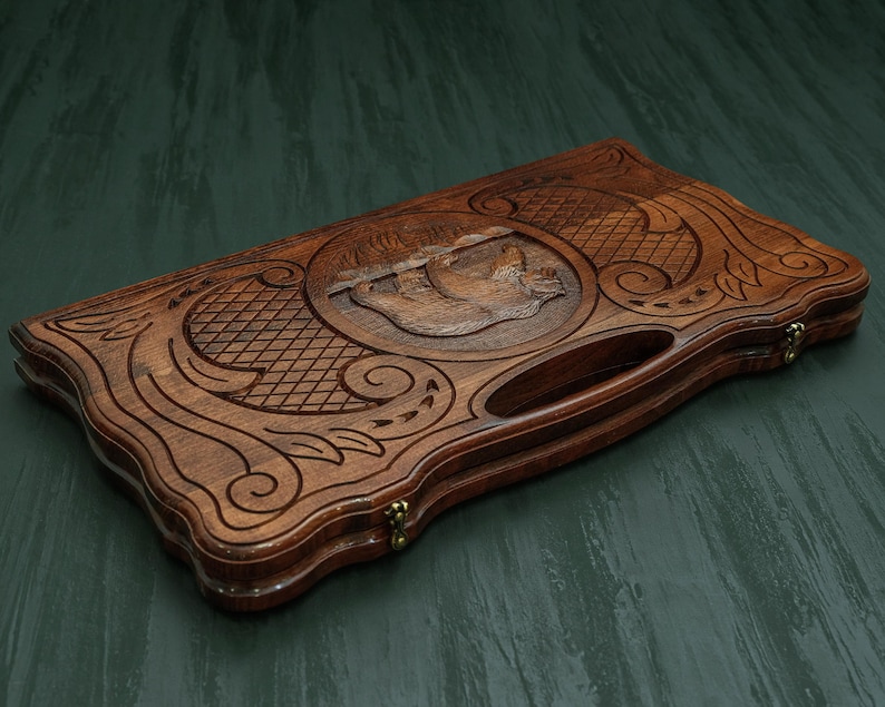 Handmade Backgammon Board With Engraved Bear, Personalized Gift for ...