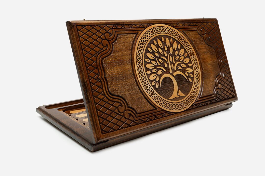 Modern Chess and Backgammon Board Set With Life Tree, Handmade Wooden ...