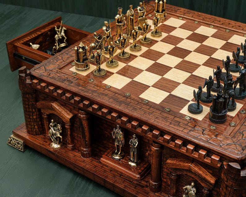 Luxury Chess Board Set With Crusearders Piecess.unique Chess Set.castle ...