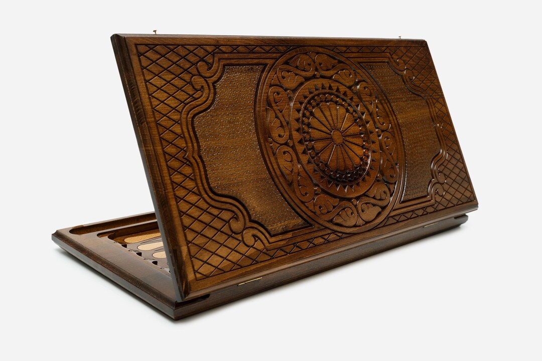 Modern Chess and Backgammon Board Set With Ornament, Handmade Wooden ...