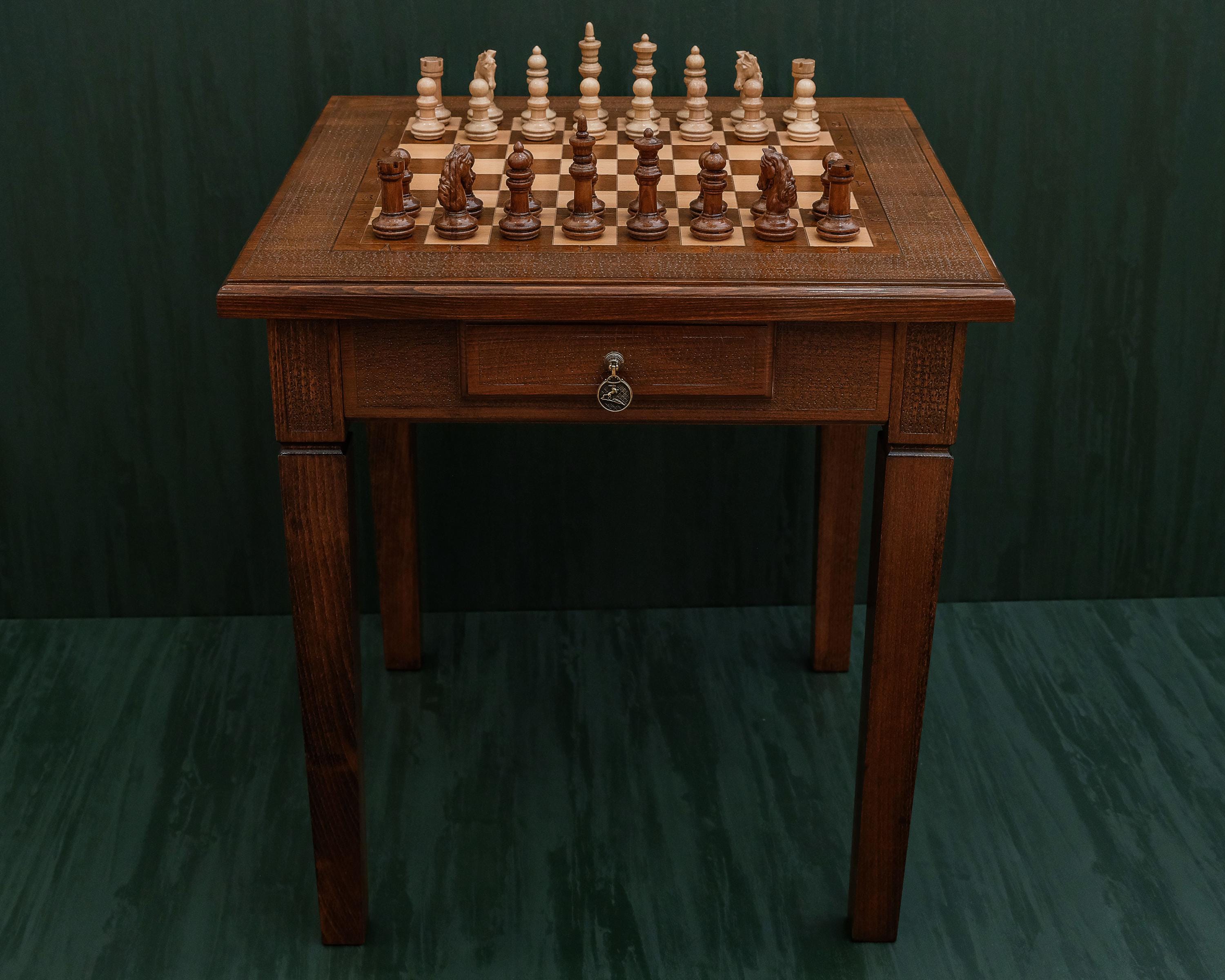 Classic Chess Table With Drawers, Handmade Wooden Chess Game Table ...