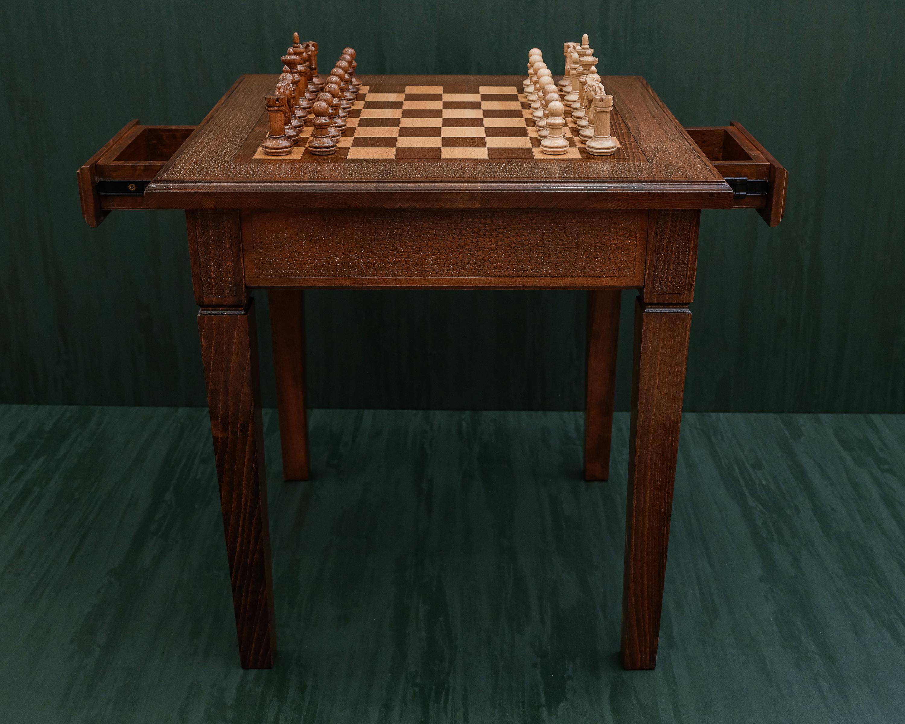 Classic Chess Table With Drawers, Handmade Wooden Chess Game Table ...