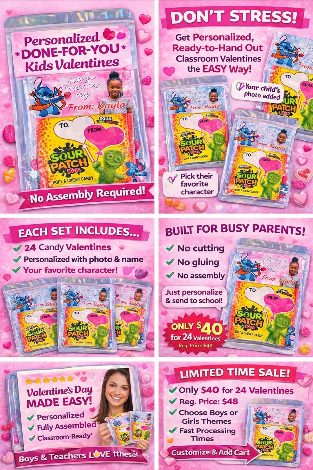 Personalized Classroom Valentines Done for You Candy Valentine Cards ...