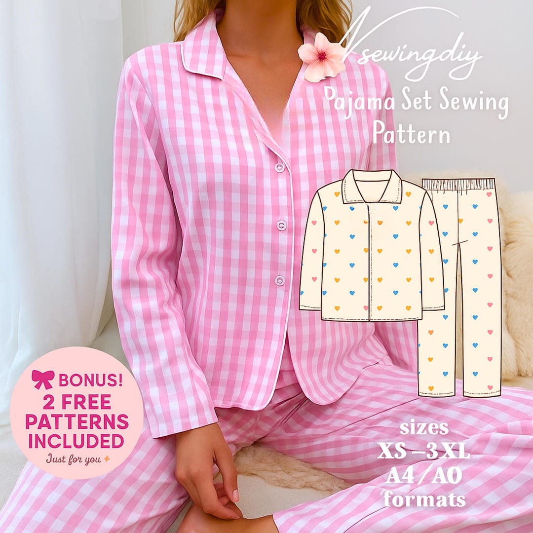 Womens Pajama Set Sewing Pattern: Long Sleeve Top & Pants (PDF Pattern ...