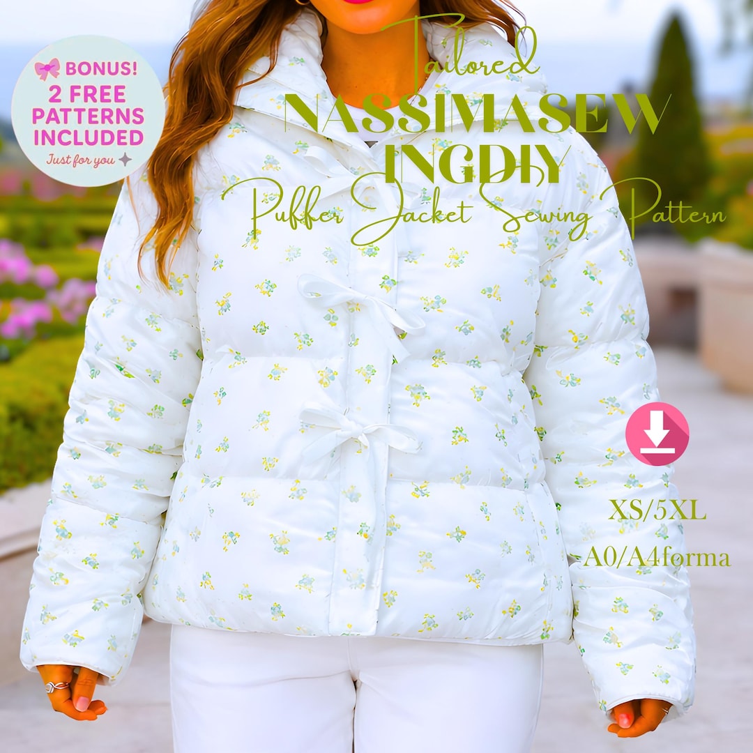 Tie Front Puffer Jacket Sewing Pattern, Women's Quilted Coat (A0 PDF ...
