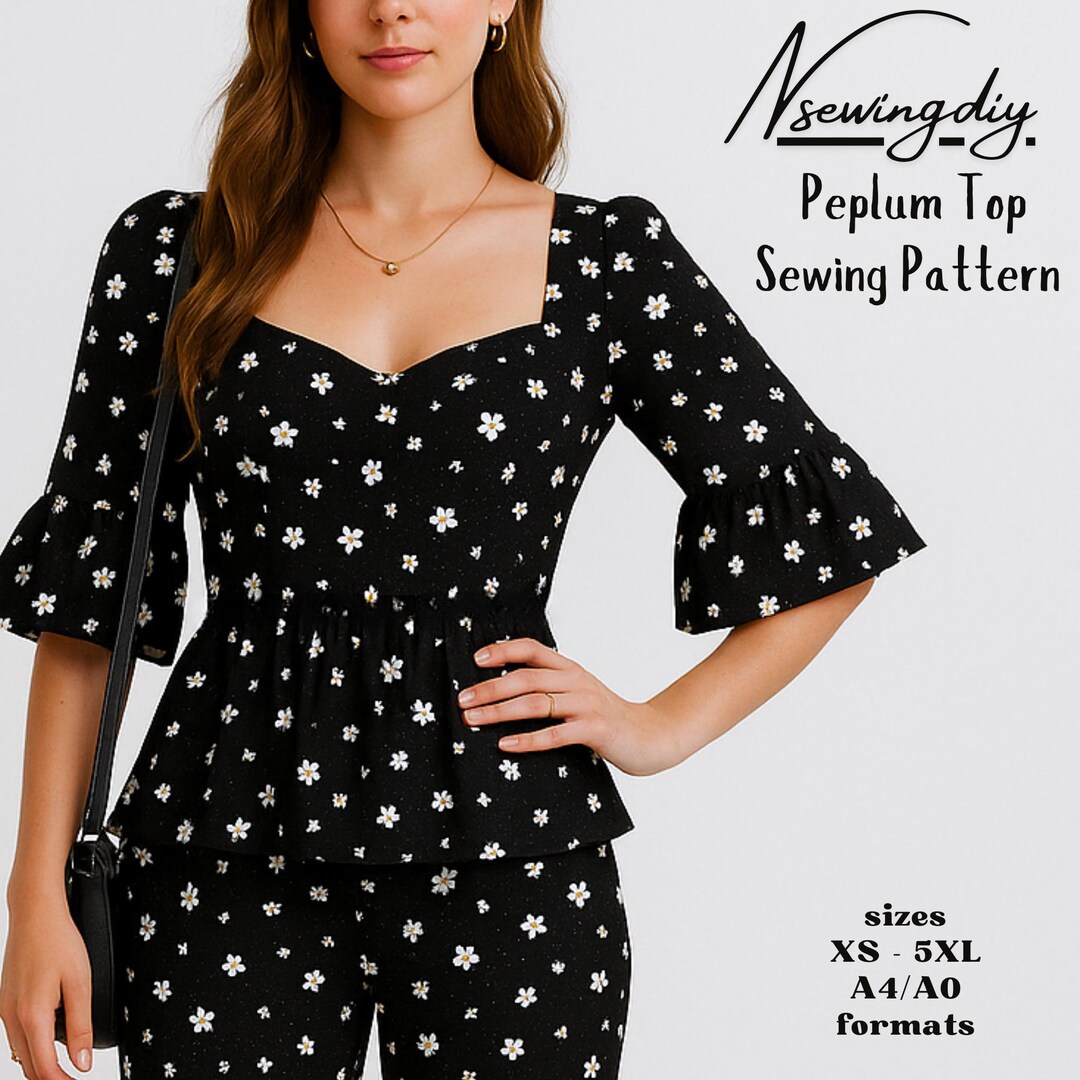Peplum Top Sewing Pattern, Women Sewing Pattern, Summer Top Pattern ...