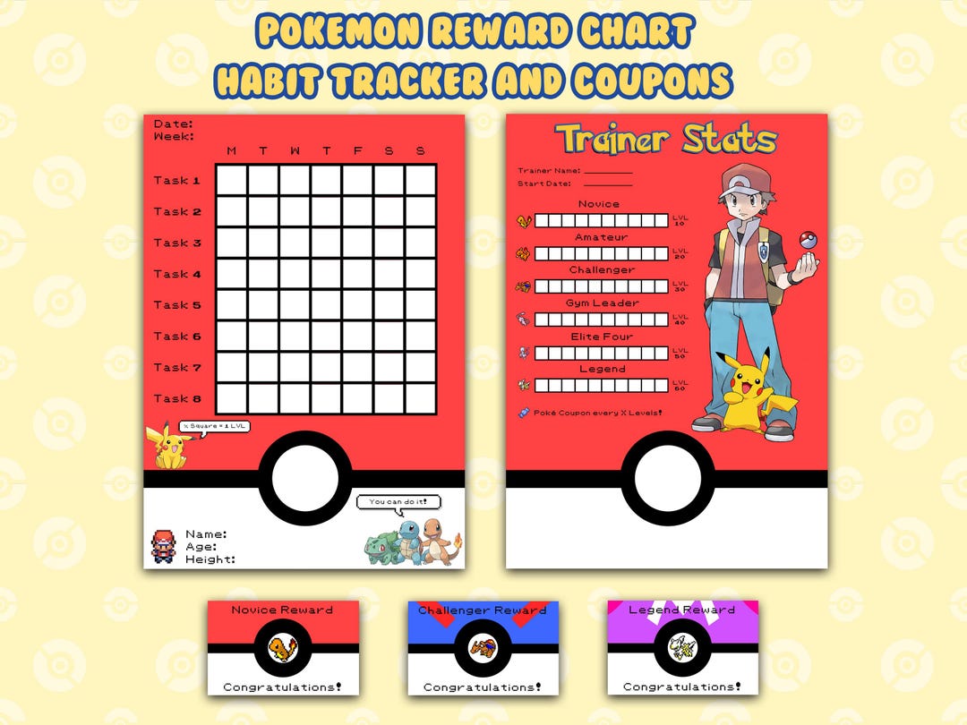 Pokemon Reward Chart | Habit Behavior Tracker | Reward Coupons | for ...