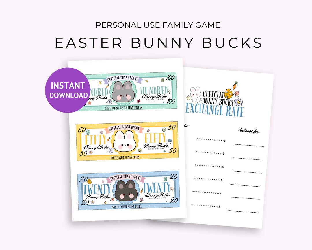 Bunny Bucks Printable Easter Play Money, Kids Reward Coupons, Egg Hunt ...