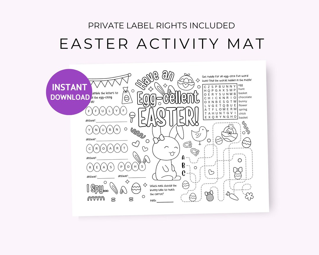 Easter Coloring Place Mat, Printable Activity for Kids, Fun Craft ...