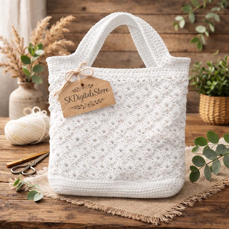 Crochet Tote Bag Pattern | Two Color Shell Stitch Market Bag (PDF ...