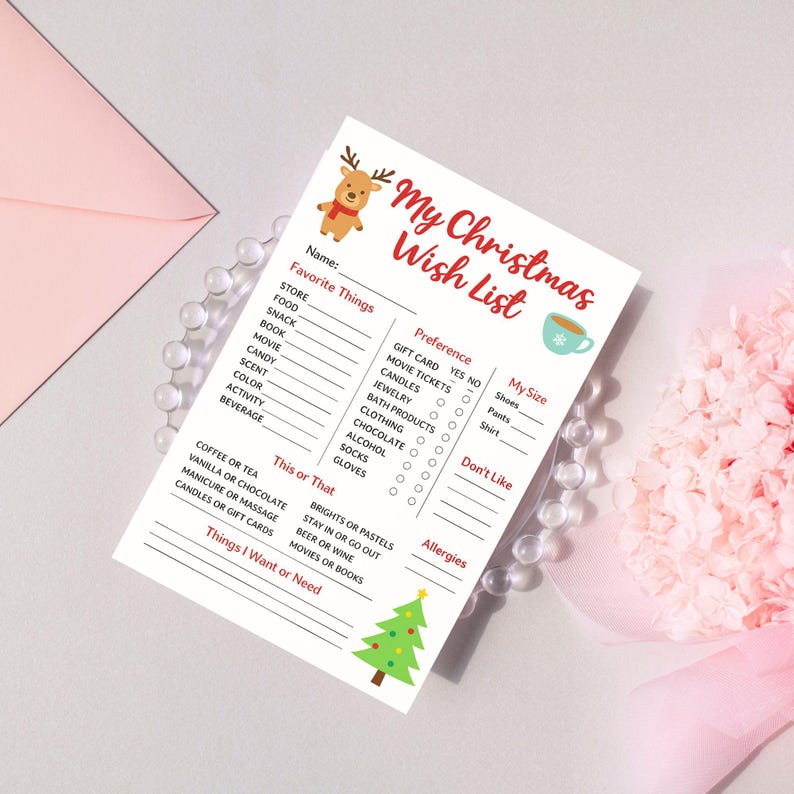 Christmas Wish List Questionnaire, Secret Santa Gift Exchange (PDF) - Etsy