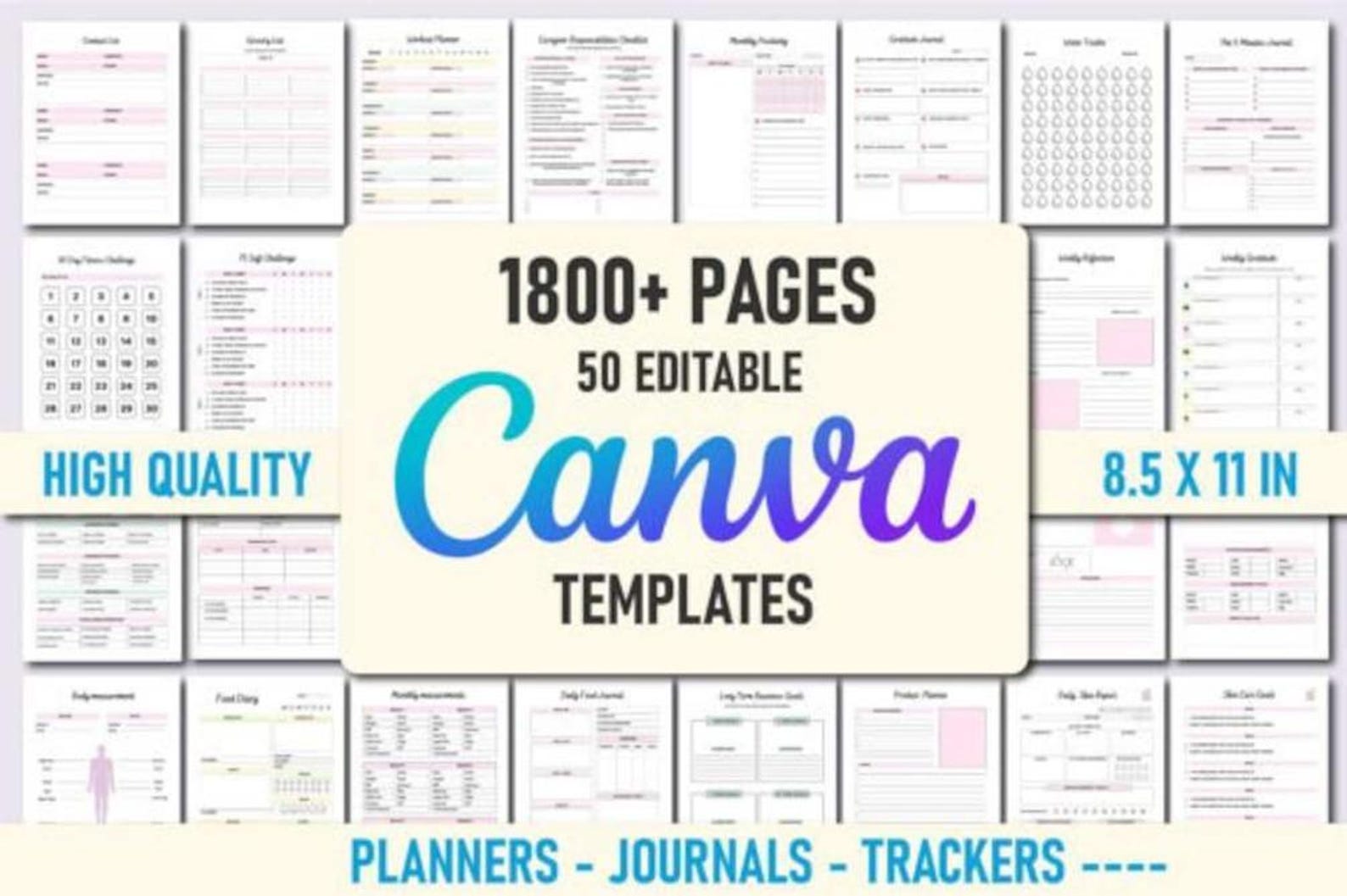 50 Editable Canva Planner Templates | Digital Printable Planners ...