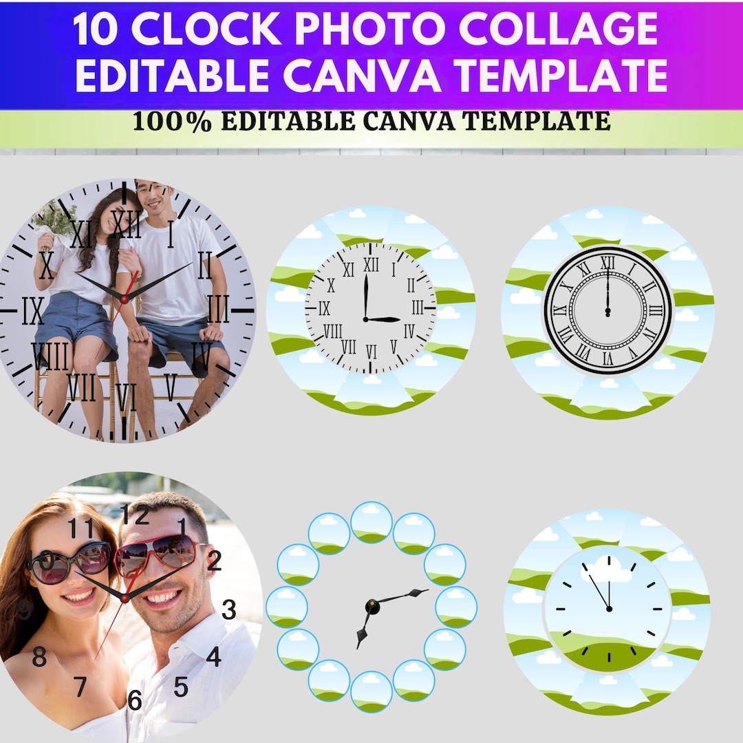 10x Clock Photo Collage Template | DIY Family Keepsake | Round Clock ...