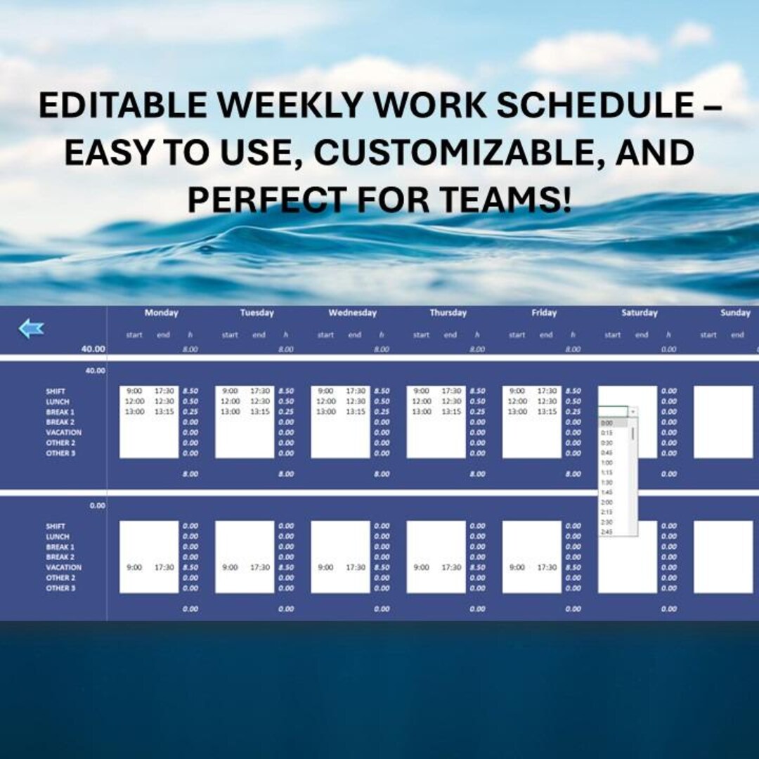 Excel Weekly Work Schedule Template – Editable Staff Planner With Time ...
