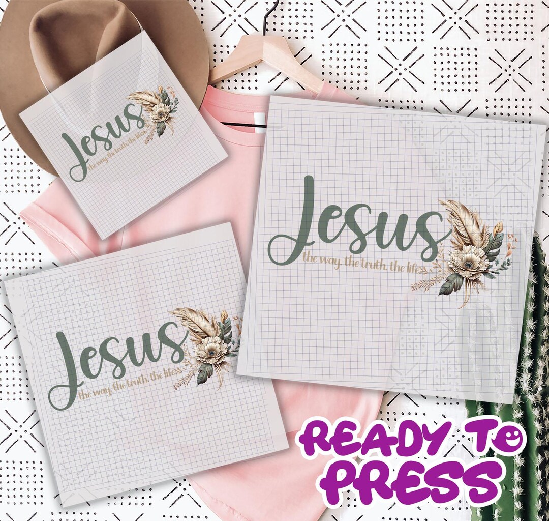 Jesus the Way Truth Life DTF Transfer, Christian Bible Verse Graphic ...