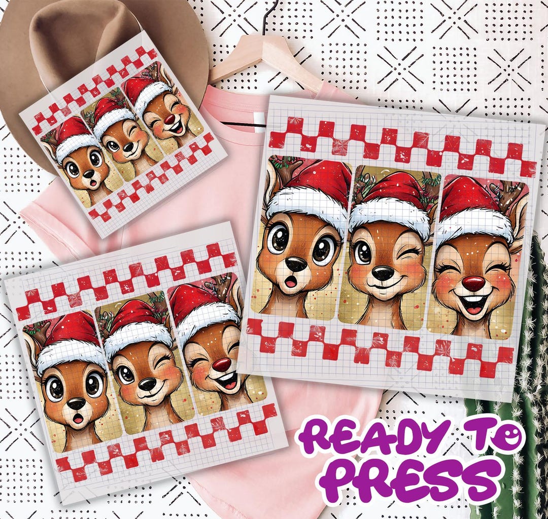 Christmas Reindeer DTF Transfer,cute Holiday Deer Family Dtf Gang Sheet ...