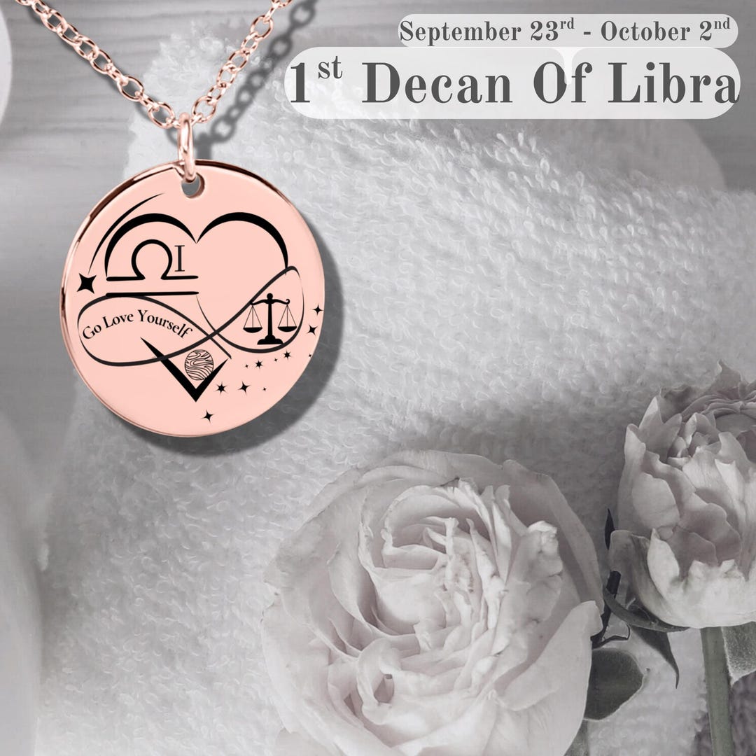 18K Rose Gold Libra 1st Decan Coin Necklace: Custom Engraved Astrology ...