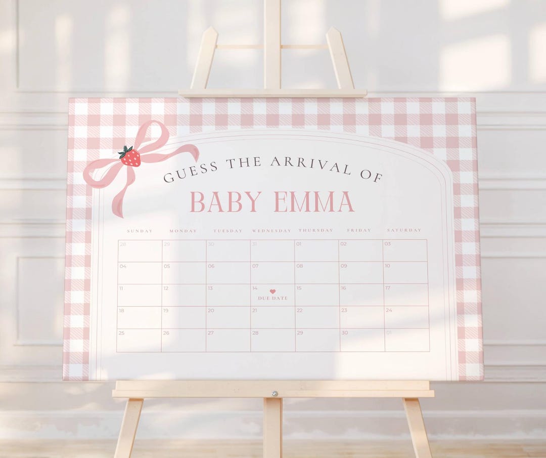 Strawberry Baby Shower Due Date Calendar, Berry Sweet Baby on the Way ...