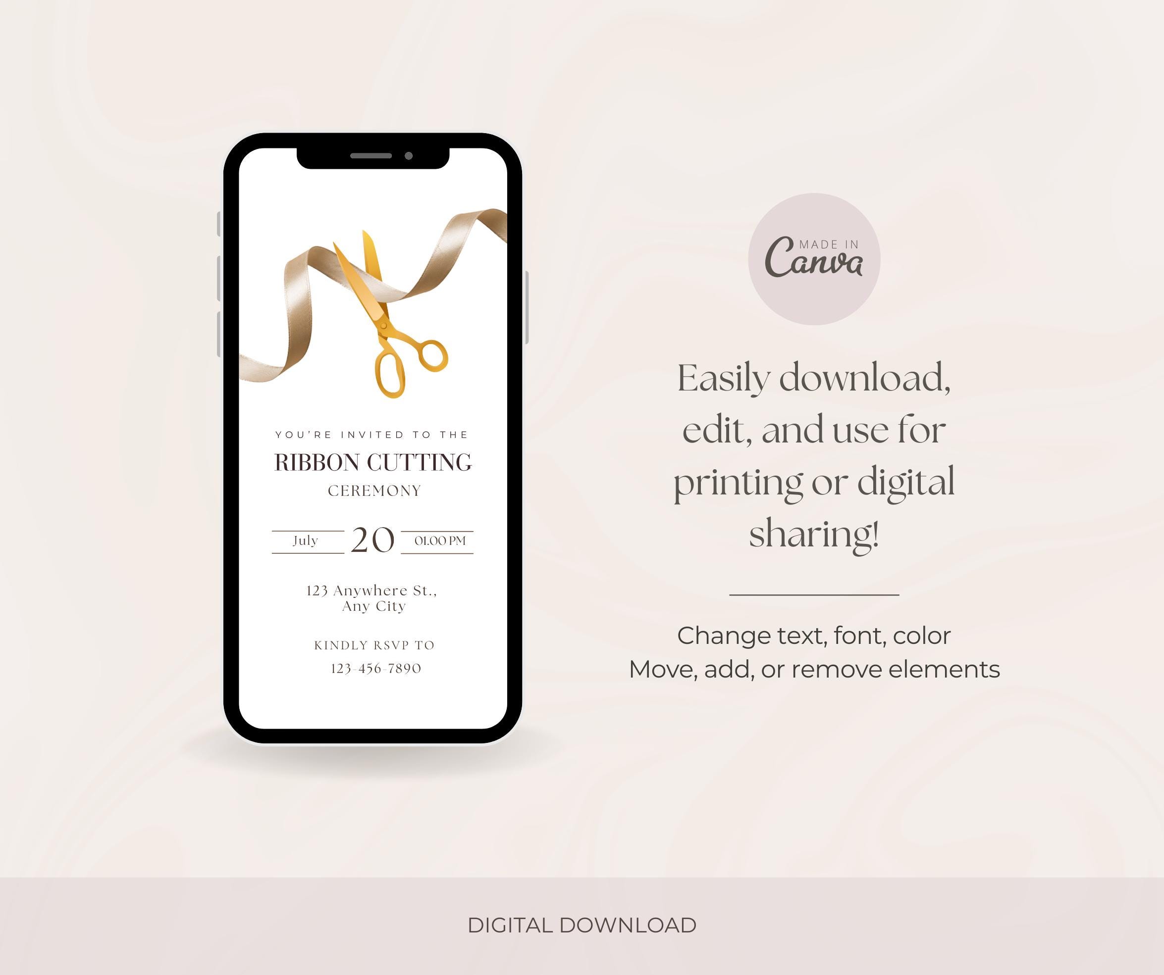 Ribbon Cutting Invitation, Ribbon Cutting Ceremony Invitation, Grand ...