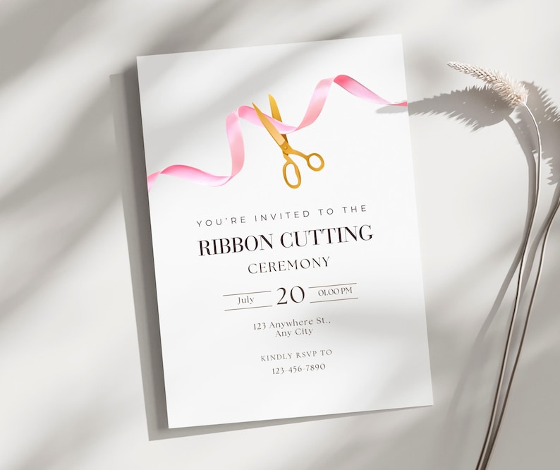 Pink Ribbon Cutting Invitation, Ribbon Cutting Ceremony Invitation ...