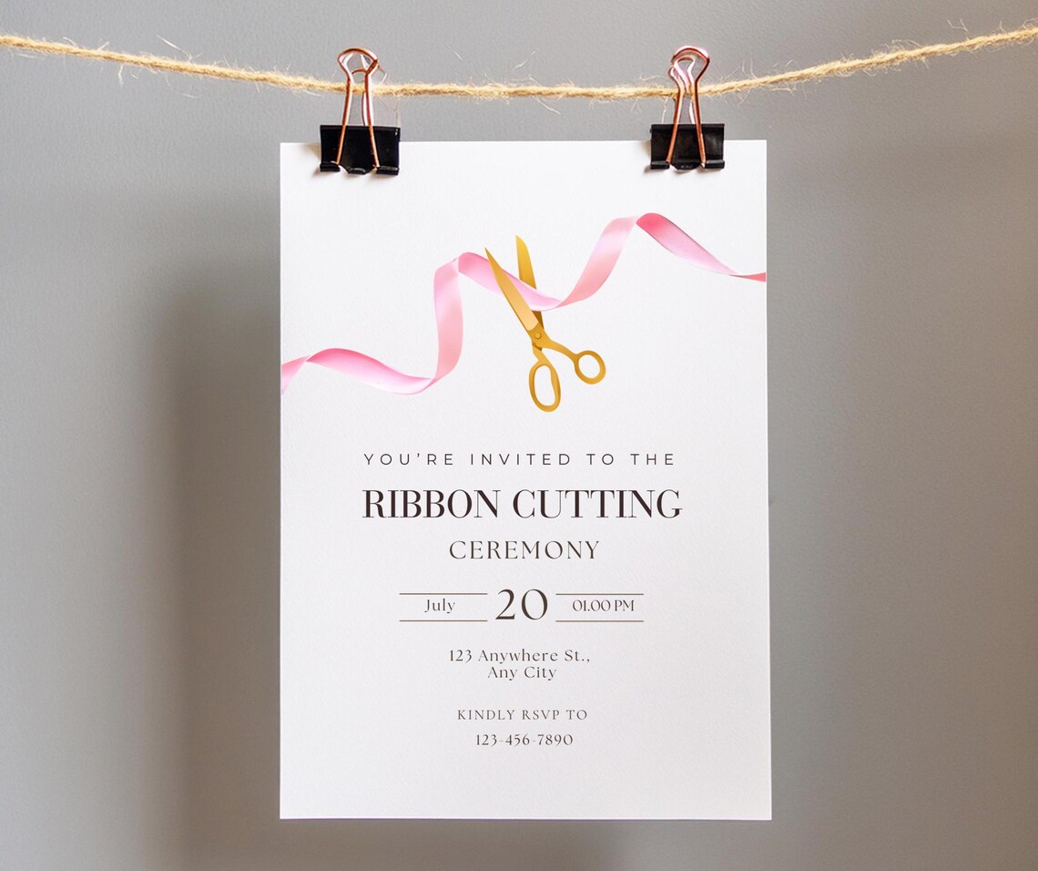 Pink Ribbon Cutting Invitation, Ribbon Cutting Ceremony Invitation ...