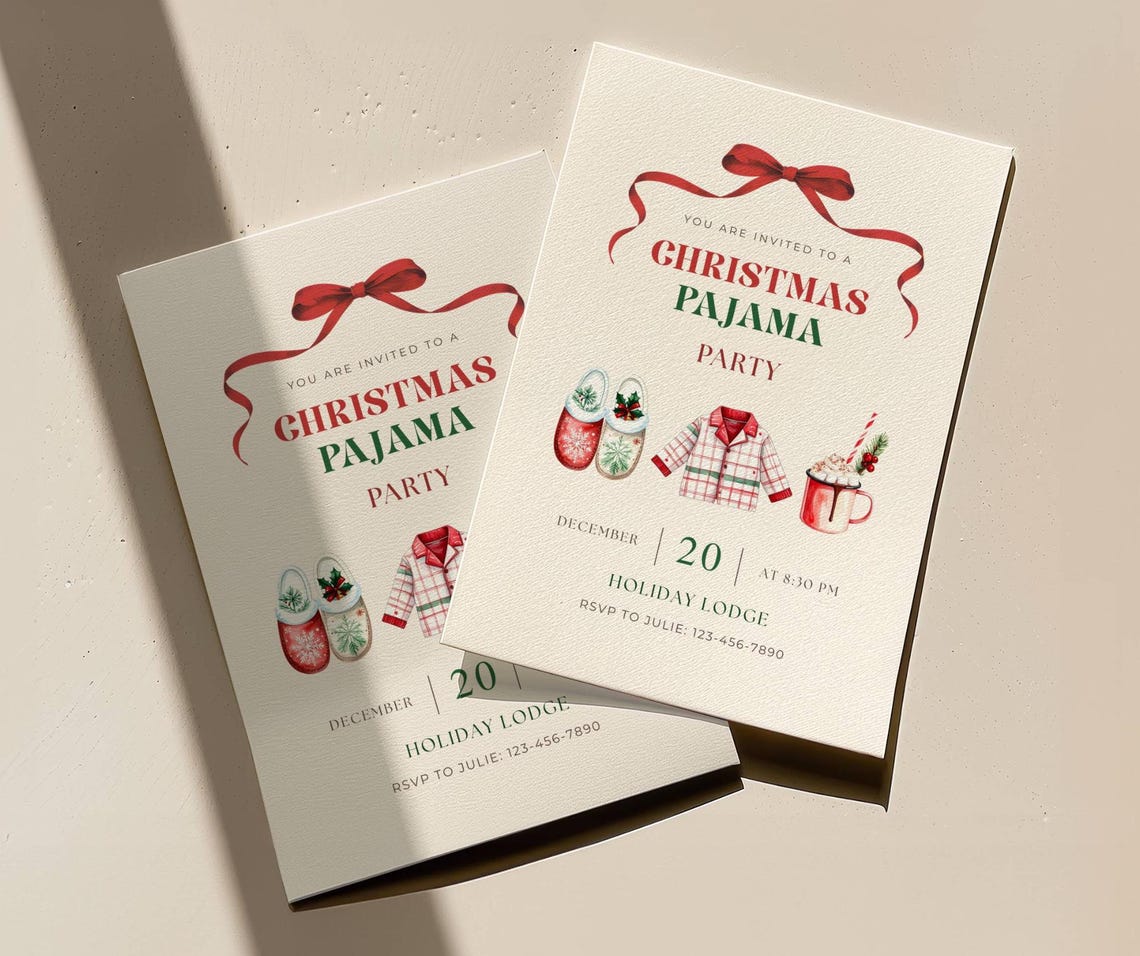 Christmas Pajama Party Invitation | Christmas PJ Party Invitation ...