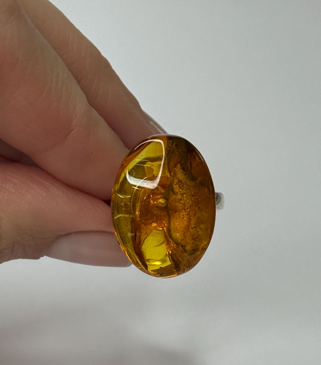 Big Amber Stone Ring With Sterling Silver 925. COGNAC Amber Ring.baltic ...