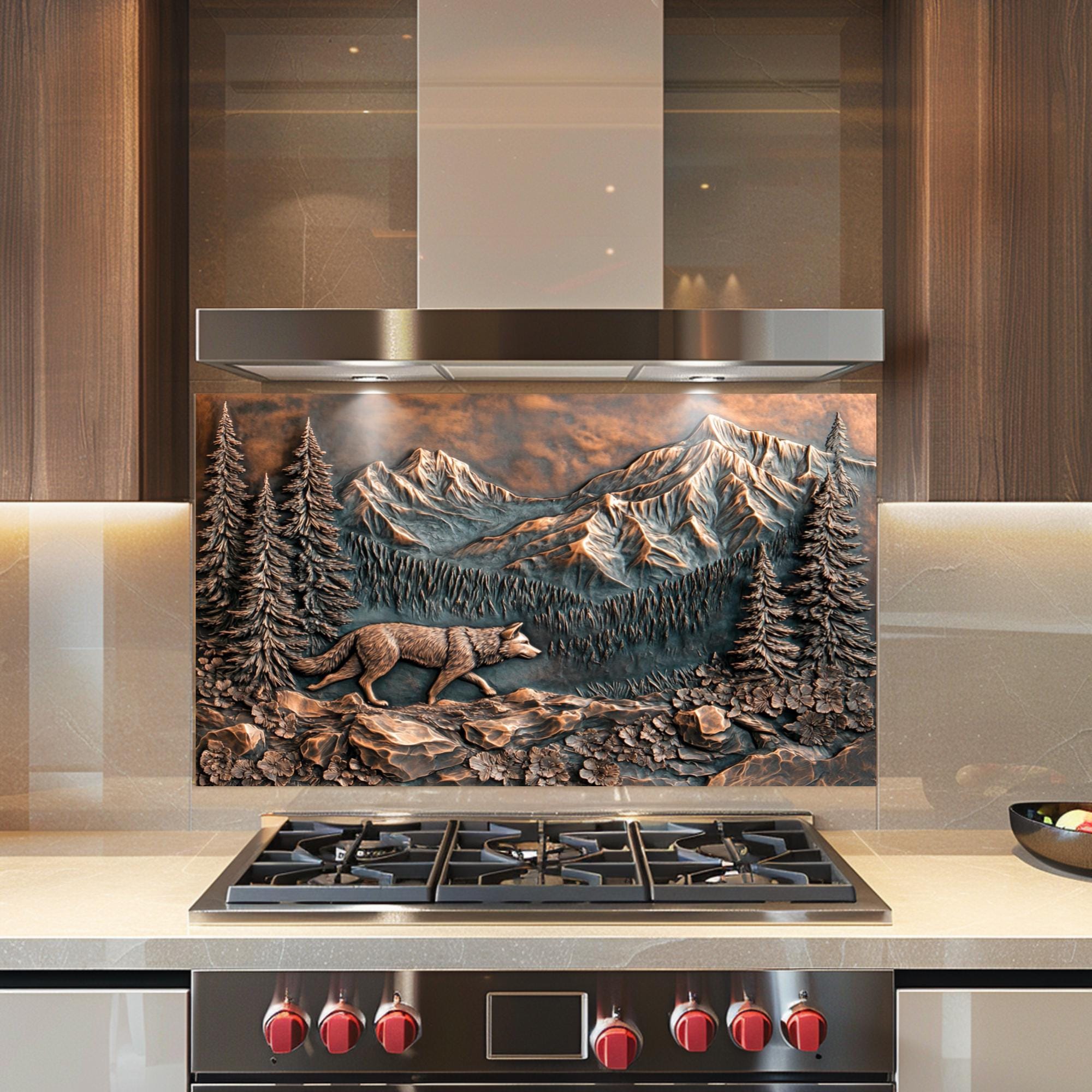 Copper Look Alone Wolf Glass Backsplash for Modern Kitchen Decor ...