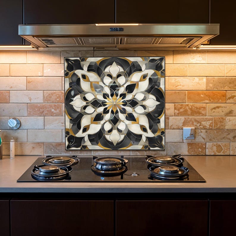 Moroccan Style Tempered Glass Kitchen Backsplash - Rustic Stove ...