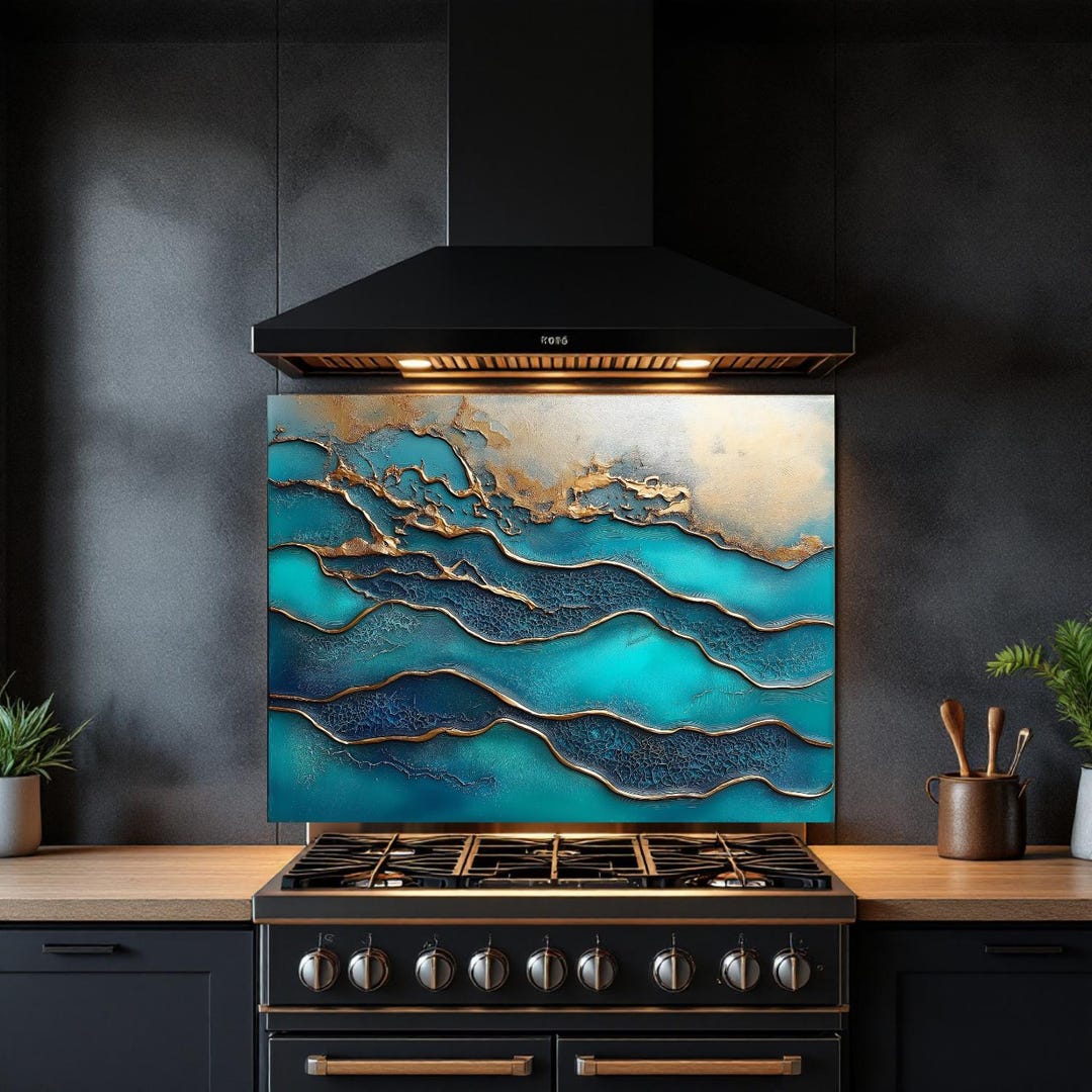 Ocean Tides Glass Backsplash for Kitchen Tempered Glass Backsplash for ...