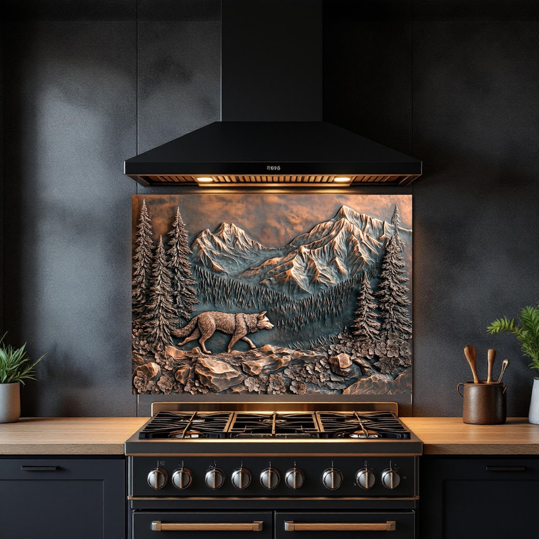 Copper Look Alone Wolf Glass Backsplash for Modern Kitchen Decor ...