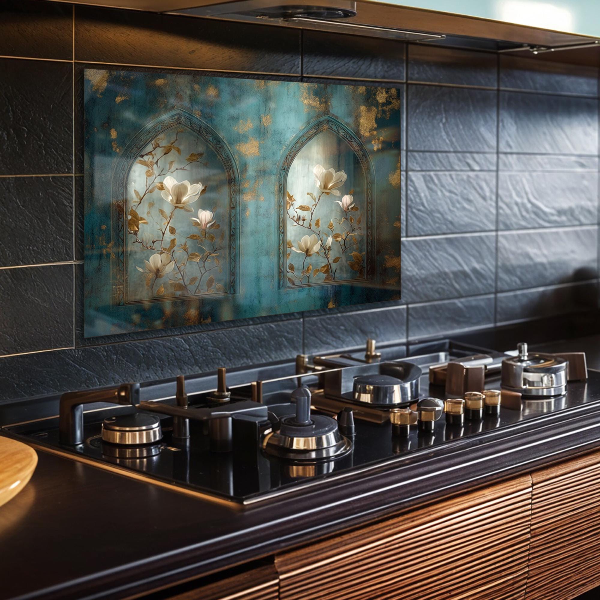 Tempered Glass Kitchen Backsplash for Moroccan Style Modern Kitchen Art ...