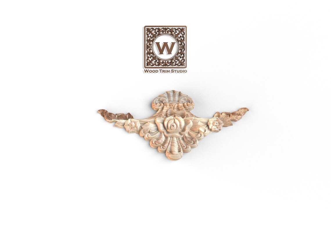 Decorative Wood Onlay Applique – Floral Rose Applique With Shell and ...