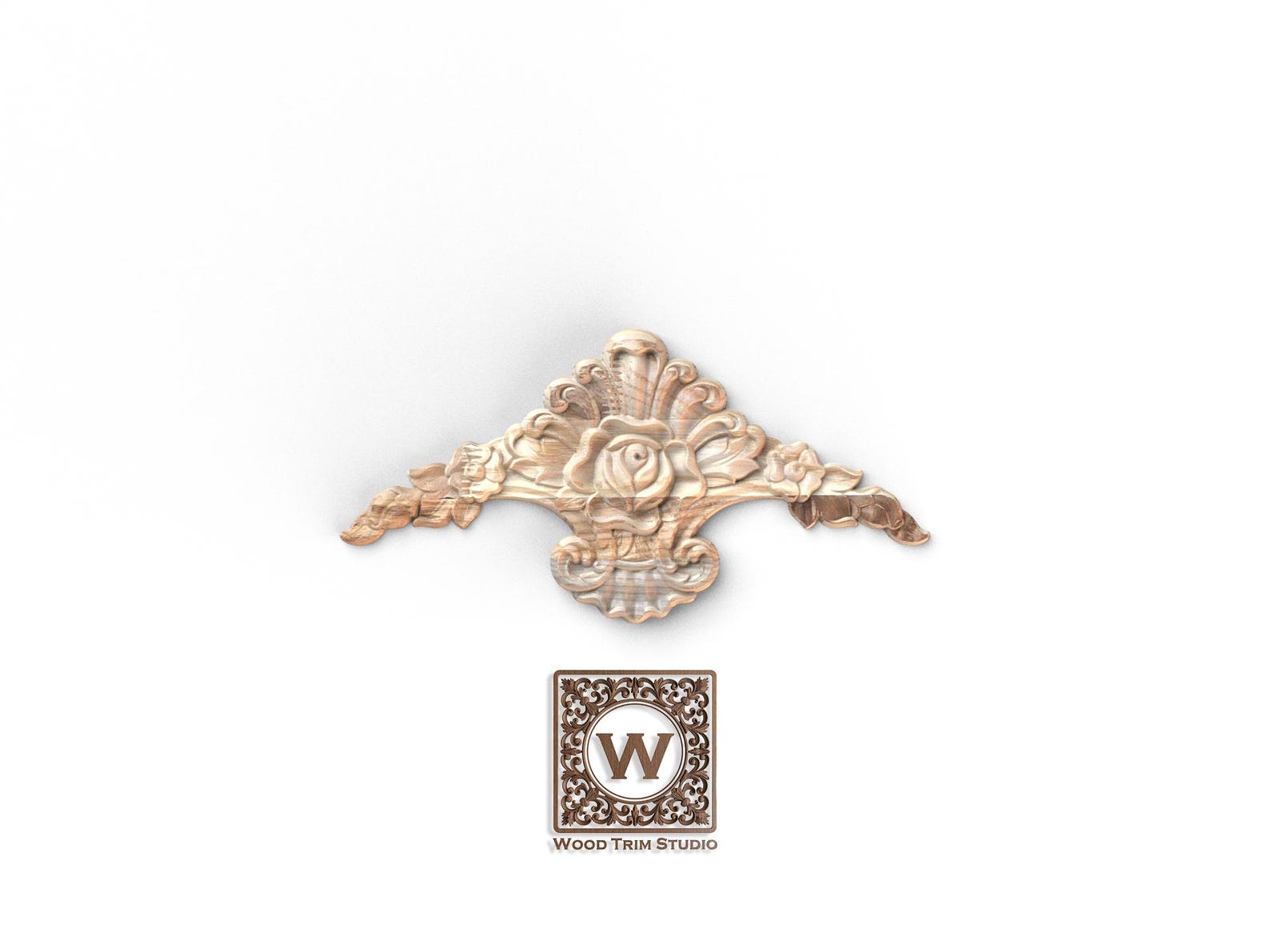 Decorative Wood Onlay Applique – Floral Rose Applique With Shell and ...