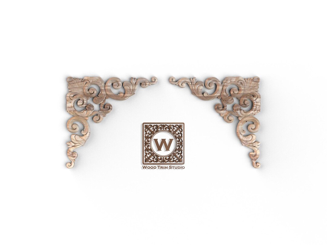 Pair of Curved Corner Onlays – Left and Right Wood Appliques With ...