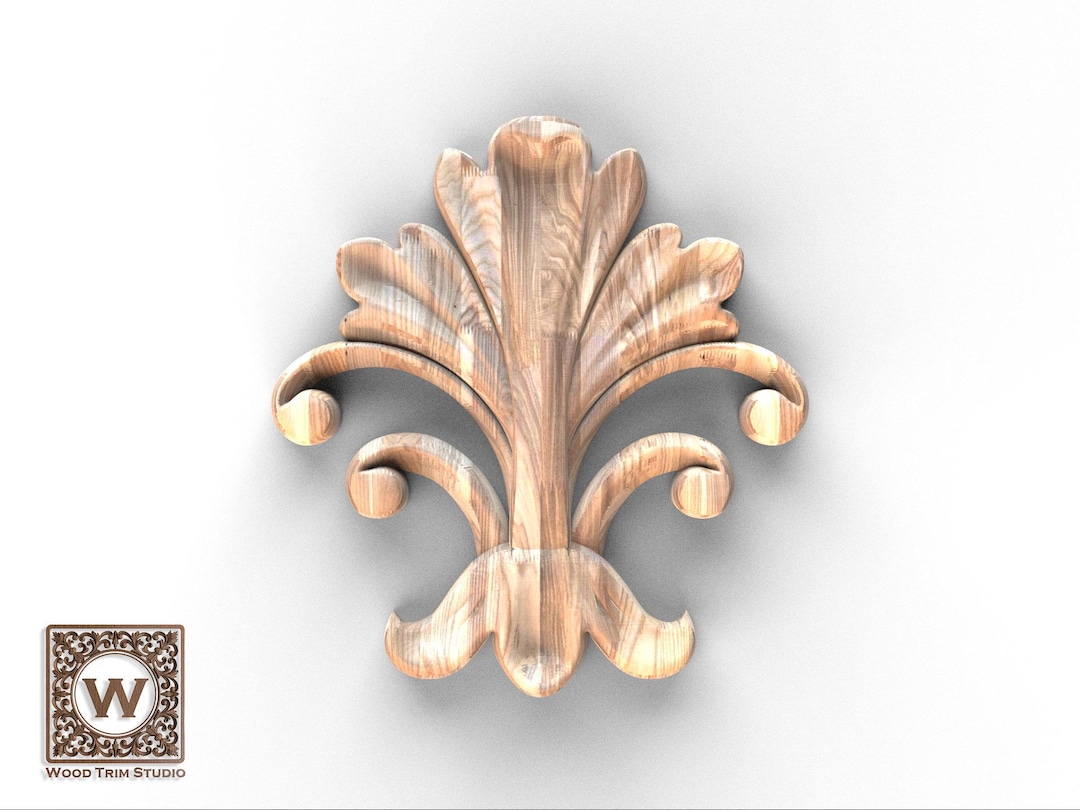 Elegant Carved Acanthus Leaf With Symmetrical Curves for Classic Wooden ...