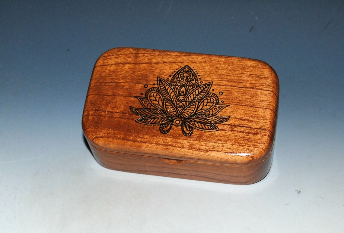 Wooden Box With Lotus Flower Engraving on Mahogany Handmade - Etsy