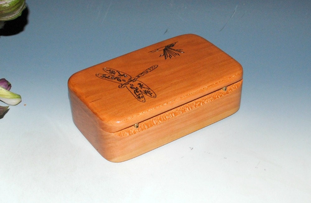 Wooden Box With an Engraved Dragonfly of Cherry Handmade in | Etsy