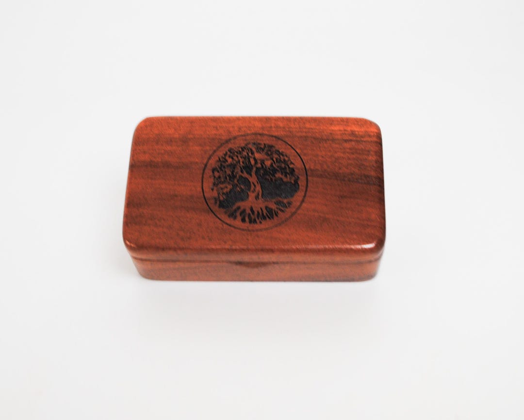 Tree of Life Small Wooden Box of Mahogany - Handmade Engraved Tiny Wood ...