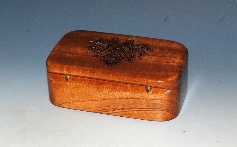 Wooden Box With Lotus Flower Engraving on Mahogany Handmade - Etsy