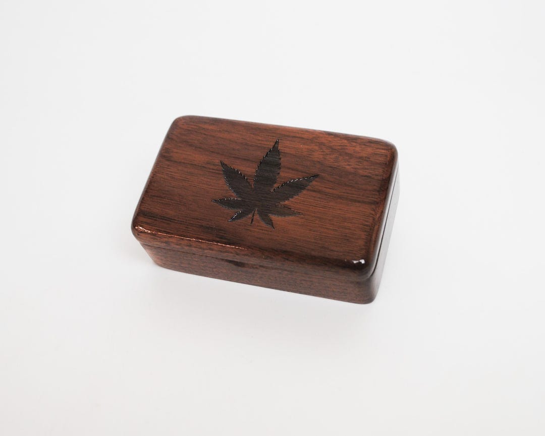 Small Wooden Box With Cannabis Leaf Engraved on Walnut - Handmade by ...