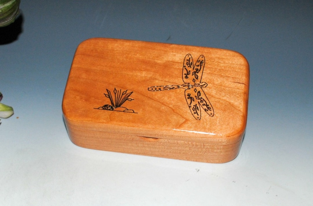 Wooden Box With an Engraved Dragonfly of Cherry Handmade in the USA by ...