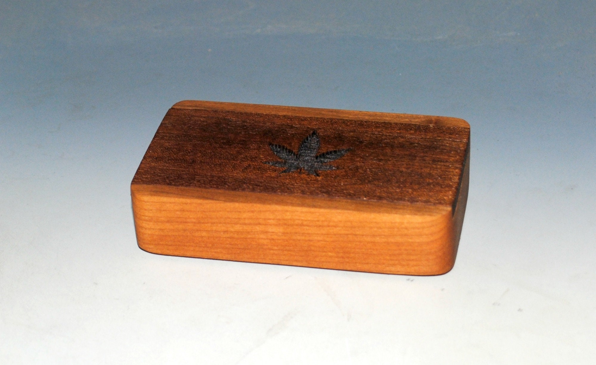 Slide Top Wood Box of Cherry With Walnut Cannabis Leaf Slide Top Food ...