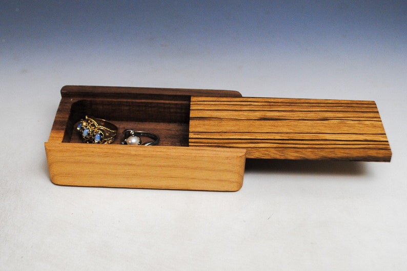 Slide Top Small Wood Box of Walnut With Zebrawood USA Made - Etsy