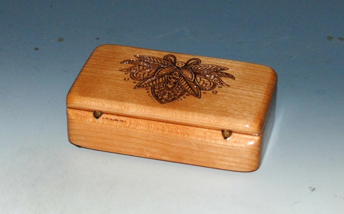 Wooden Box Small Box With an Engraved Lotus on Cherry | Etsy