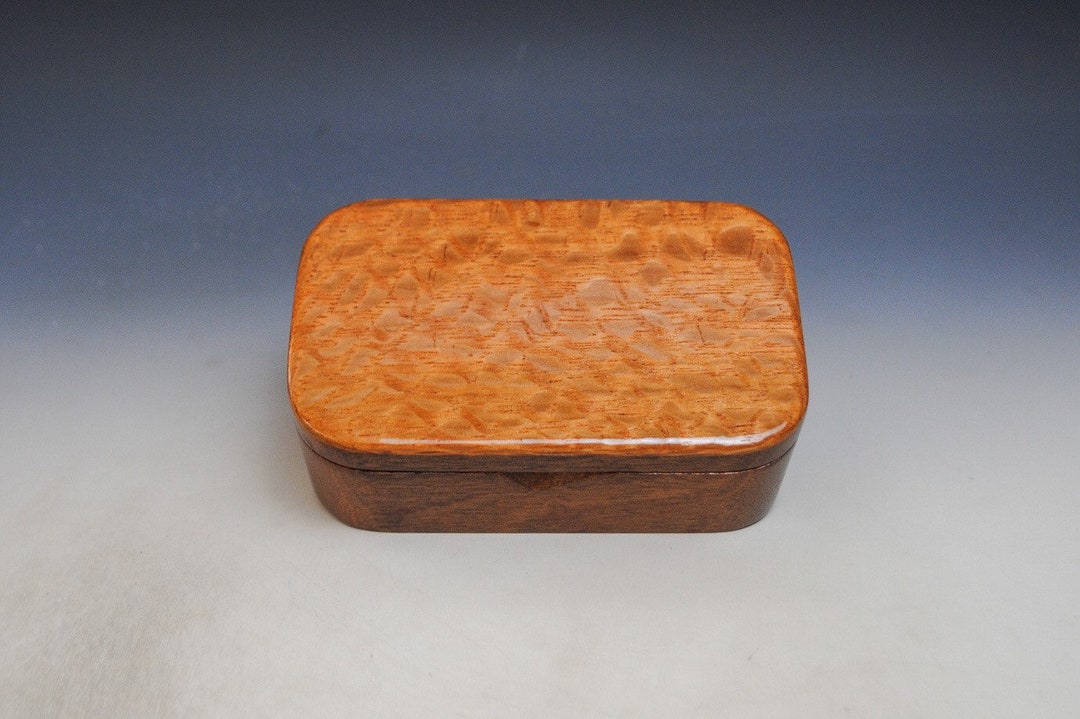 Wooden Trinket Box of Lacewood on Mahogany - Small Wood Jewelry or ...