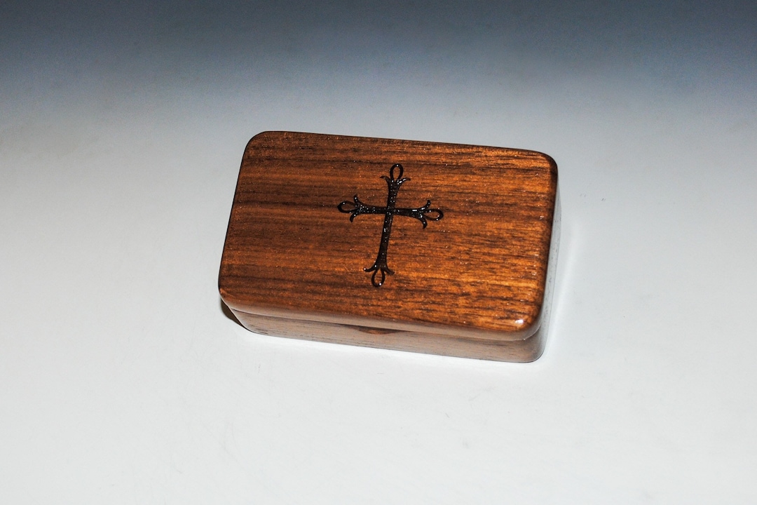 Small Wooden Box With Cross Engraving on Walnut Rosary Box Handmade in ...
