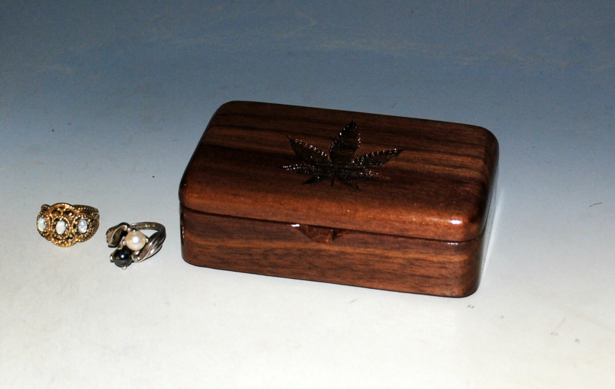 Small Wooden Box With Cannabis Leaf Engraved on Walnut | Etsy