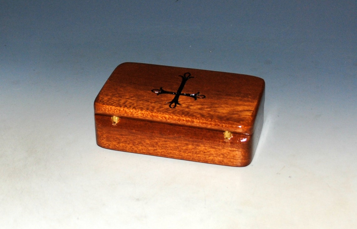 Small Wooden Box With Cross Engraving on Mahogany Rosary Box | Etsy